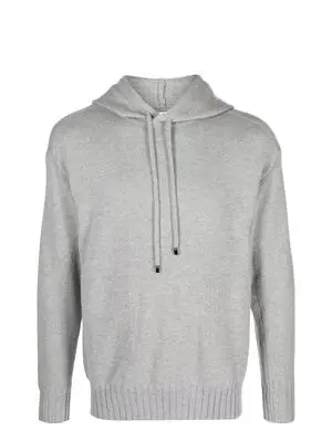Malo Mélange Knitted Drawstring Hoodie - Grey