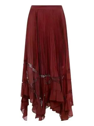 TWINSET Pleated Lace-trim Midi Skirt - Red