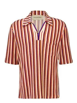Valentino Garavani Striped V-neck Polo Shirt - Orange
