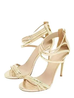 LE SILLA Snakeskin-embossed Ankle-strap Sandals - Gold