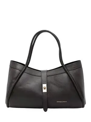 ADRIANNA FERETTI Pebbled-leather Twist-lock Tote Bag - Brown