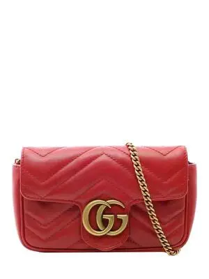 Gucci 2016-2026 Mini Gg Marmont Matelasse Leather Flap Crossbody Bag - Red