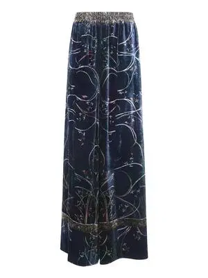 PIERRE-LOUIS MASCIA Floral-print Velvet Trousers - Blue