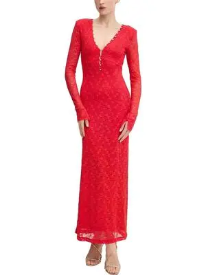 Bardot Zenia Lace-overlay V-neck Midi Dress - Red