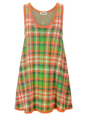 Staud Piazza Plaid-check Mini Dress - Orange