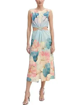 GAUDI Floral-print Cut-out Midi Dress - Blue