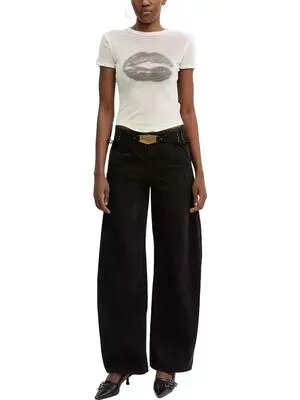 Miss Sixty Lip-print Flocked-texture T-shirt - Neutrals