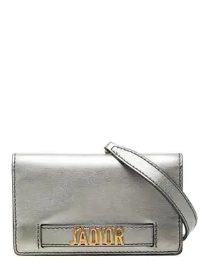Dior 2017 Metallic Calfskin Jadior Clutch With Chain Crossbody Bag - Silver