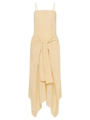 ST. AGNI Relaxed Cotton-blend Midi Dress With Tie Detail - Neutral