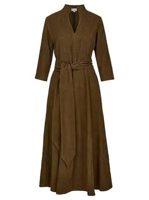 AT LAST... Chelsea Corduroy Midi Dress In Olive - Green