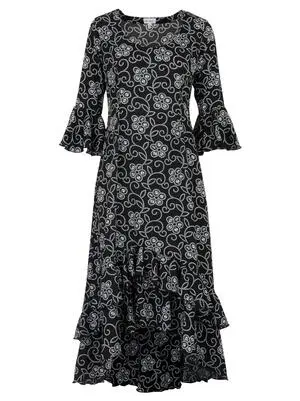AT LAST... Victoria Midi Dress In Monochrome - Black
