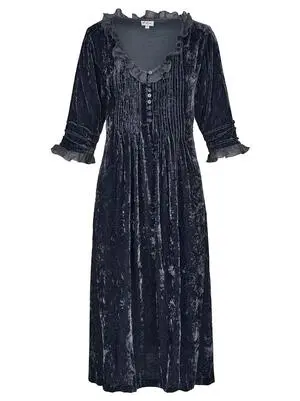 AT LAST... Silk Velvet Karen Dress In French - Grey
