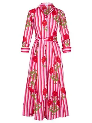 AT LAST... Cotton Marigold Dress In Pink - Red