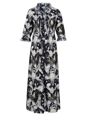AT LAST... Cotton Annabel Maxi Dress In Tropical - Black