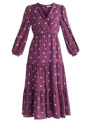 PAISIE Tiered Hem Polka Dot Dress - Pink