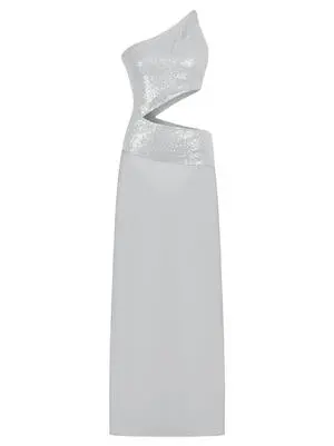NOCTURNE One-shoulder Sequin Cutout Maxi Dress - Silver