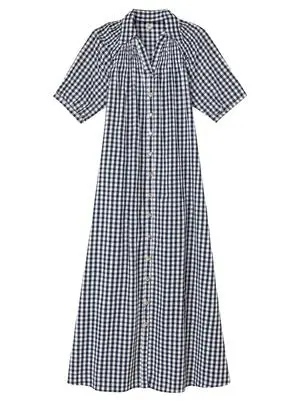 SUNSHINE TIENDA Gingham Puff Sleeve Maxi Dress - Blue/white