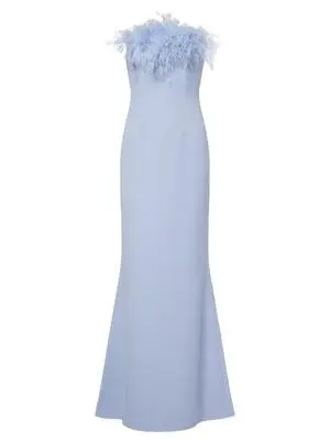 Safiyaa Soshin Feather-trimmed Crepe Gown - Blue