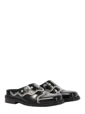Simone Rocha Embroidered Floral Leather Mules - Black