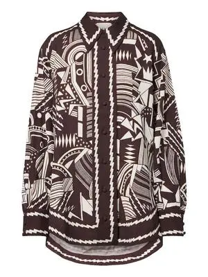 ALEMAIS Lori Printed Cotton Poplin Shirt - Brown
