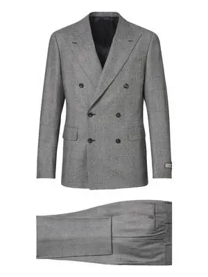 Canali Checked Double-breasted Wool Suit - Black