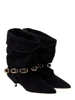 Isabel Marant Étoile Edrik Embellished Suede Ankle Boots - Black