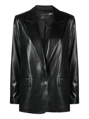 Alice + Olivia Faux Leather Blazer Jacket - Black