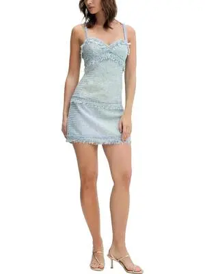 Bardot Elina Sequin-embellished Frayed-trim Mini Dress - Blue