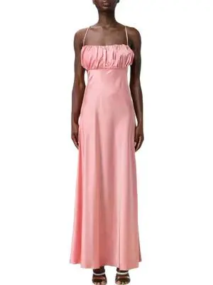 HANITA Ruched-bodice Satin Maxi Dress - Pink