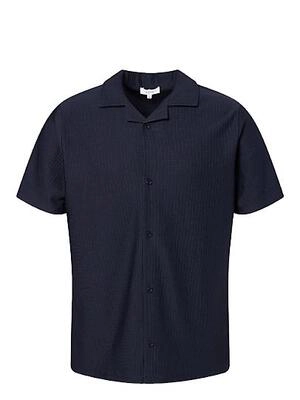 ARNE Revere-collar Pleated Woven Shirt - Navy