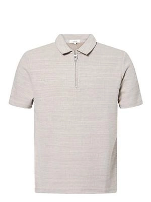 ARNE Cavour Textured Zip Woven Polo Shirt - Stone