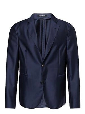 Emporio Armani Tropical Single-breasted Wool And Silk-blend Blazer - Total Eclipse