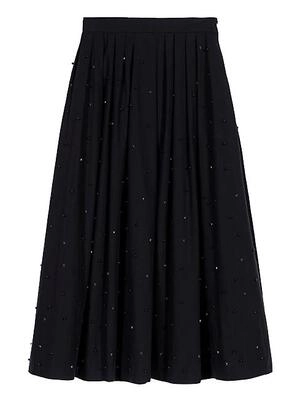 Maje Flared Embellished Cotton Midi Skirt - Black