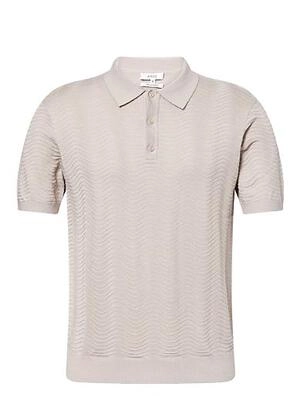 ARNE Arles Wave Textured Woven Polo Shirt - Stone