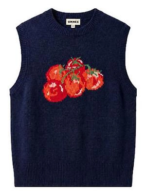 OMNES Tomato Intarsia Cotton Vest - Navy