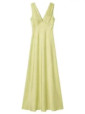 OMNES Casey V-neck Satin Maxi Dress 10 Shadow Lime