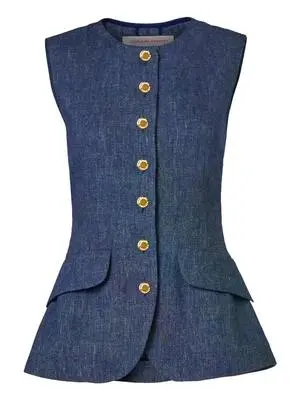 Carolina Herrera Buttoned Peplum Top - Blue