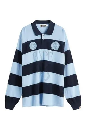 A BATHING APE Jacquard Multi Logo Stripe Relaxed Fit Ls Tee - Navy