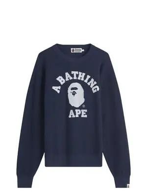 A BATHING APE College Waffle Crewneck Sweater - Navy