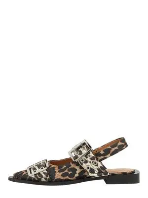 GANNI Feminine Buckle Ballerina Print Ballet Shoes - Leopard