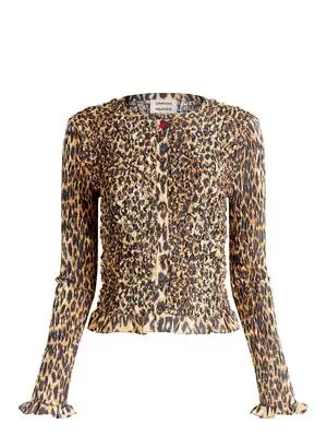 DAMSON MADDER Elliana Smocked Cardigan - Leopard
