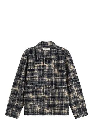 Universal Works Patch Check Fleece Rams Jacket - Navy