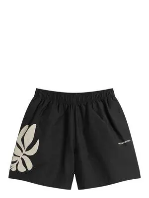 MKI MIYUKI ZOKU Presented End. Botanical Print Wide Leg Shorts - Black