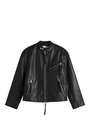 MKI MIYUKI ZOKU Cropped Leather Racer Jacket - Black