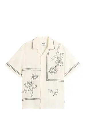 WAX LONDON Didcot Grid Flowers Vacation Shirt - Ecru/navy