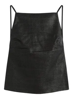 ST. AGNI Woven Leather Square Neck Top - Black