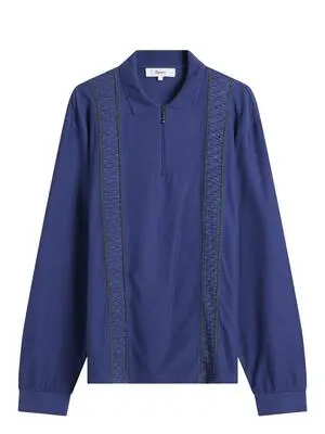 PALMES Lace Long Sleeve Zip Polo - Blue