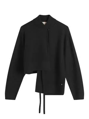 STEL Asymmetric Wrap Cardigan In Fine Merino Wool - Black