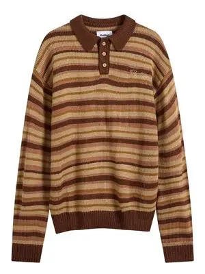 BUTTER GOODS Ombre Stripe Knit Polo Sweater - Chocolate