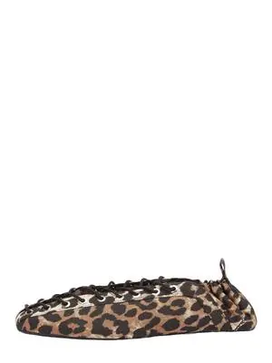 GANNI Eyelets Lace Up Ballerina - Leopard